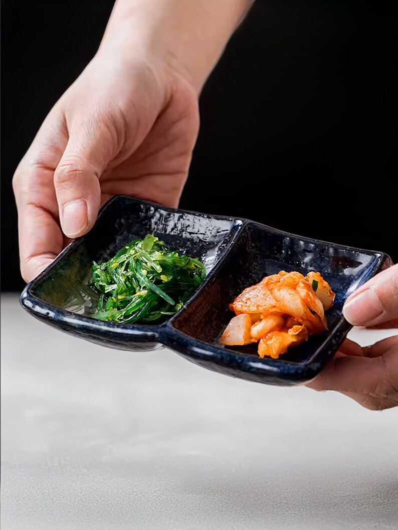 Japanese Style Porcelain Dipping Sauce Bowls: 2-grid Appetizer Soy ...