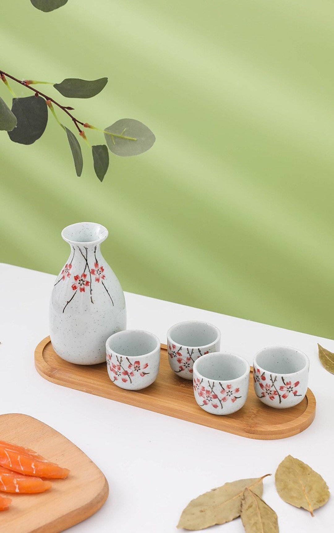 Ceramic Traditional Cherry Blossom Sake Set Porcelain Sake Bottle and ...