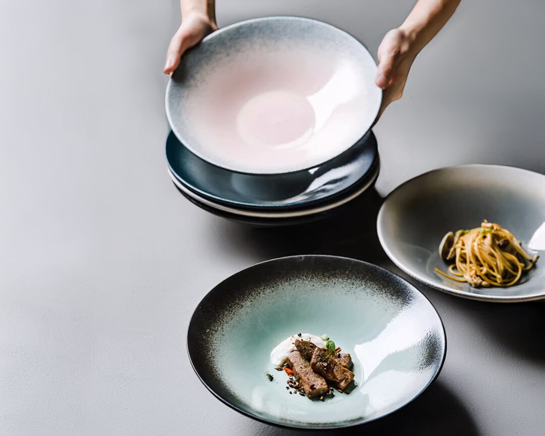 Asian Wide Ceramic Dinner Bowl | Elegant Red, Blue, Pink Tableware ...