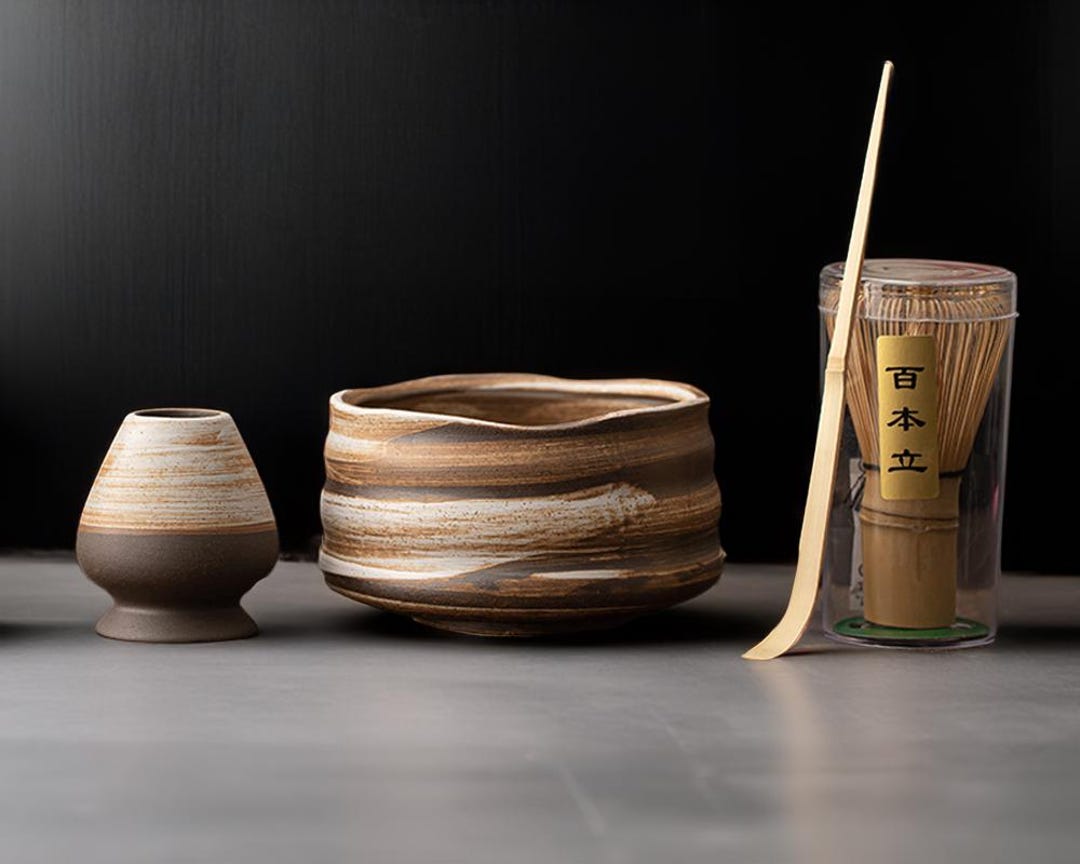 Ceramic Asian Rustic Brown and Cream Chawan Tea Bowl | Matcha Tea Set ...