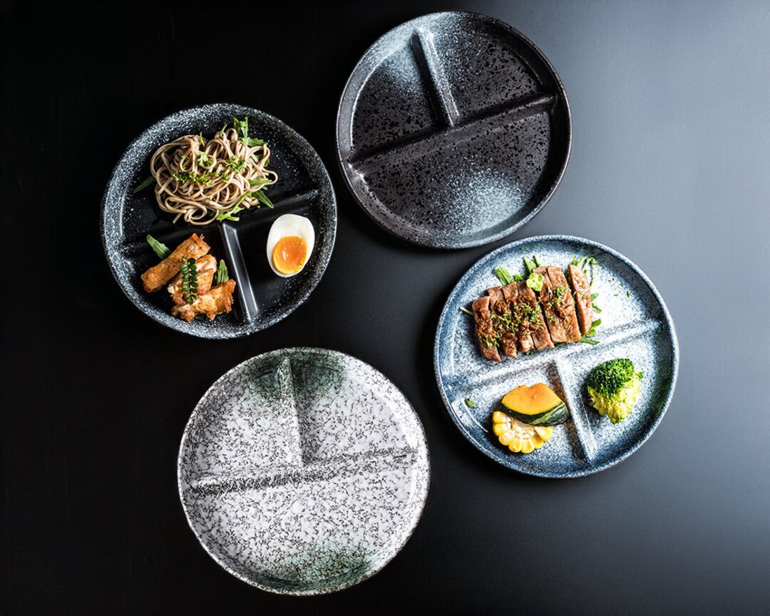 Japanese Style Ceramic Appetizer Platter With 3 Compartment Divided ...