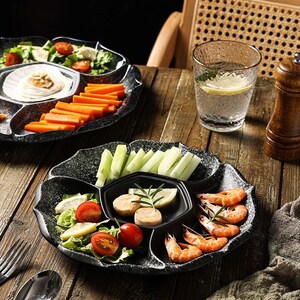 Porcelain 4-compartment Divided Snack Serving Plate Condiment Serving ...
