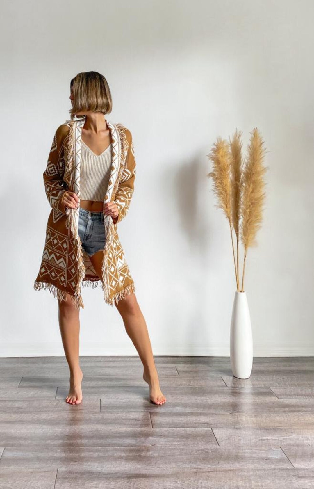 Boho Aztec Print Cardigan • Open Front Sweater • Knit Cardigan With ...