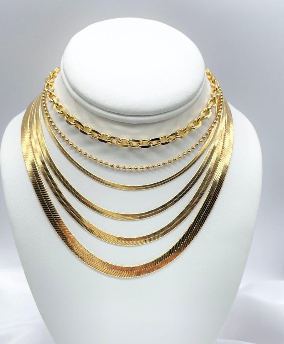 Gold Herringbone Flat Necklace • 18K Gold Filled • Flat Snake Chain ...