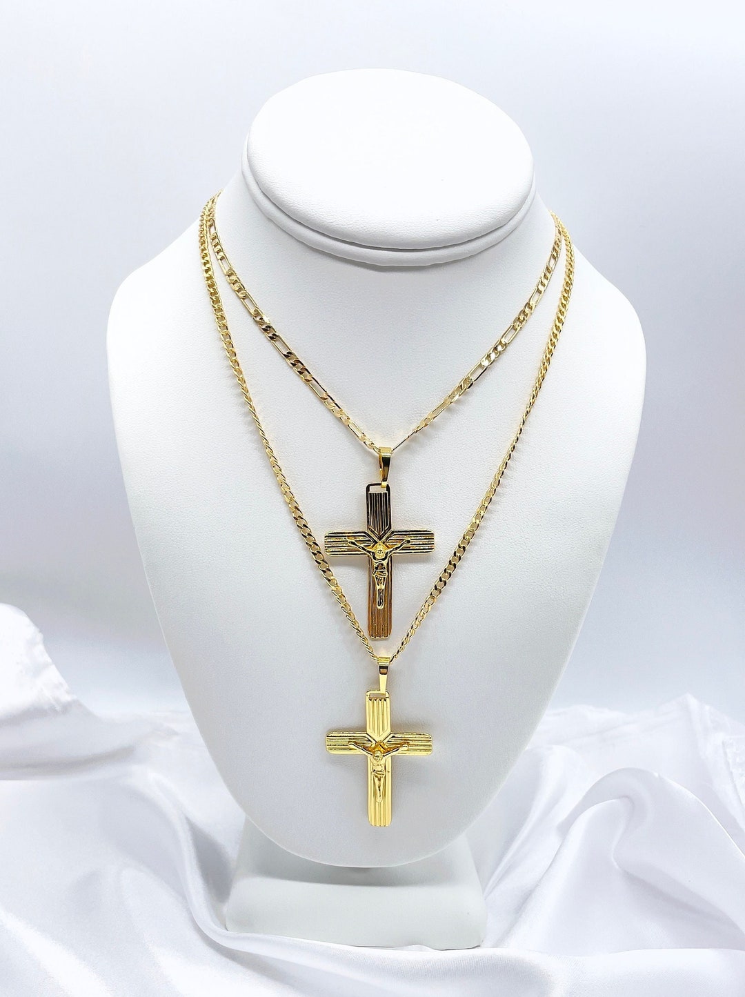 Gold Filled Men Cross Necklace • Large Cross Pendant • 18K Gold Filled ...