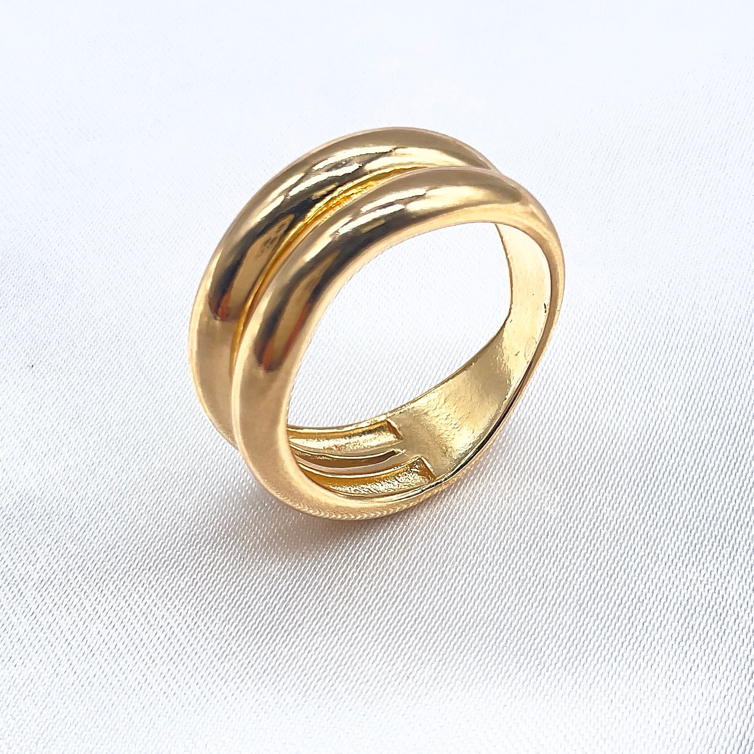 Double Dome Chunky Gold Ring Gold Plated Double Band Ring Minimalist ...