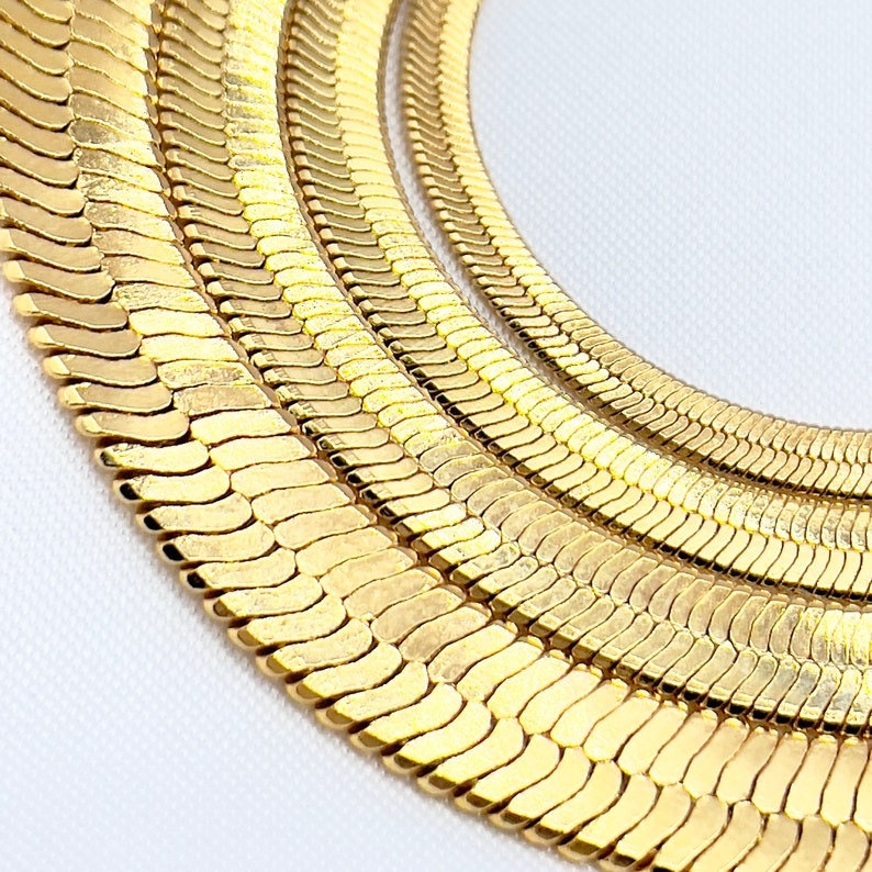 Gold Herringbone Flat Necklace 18K Gold Filled Flat Snake - Etsy
