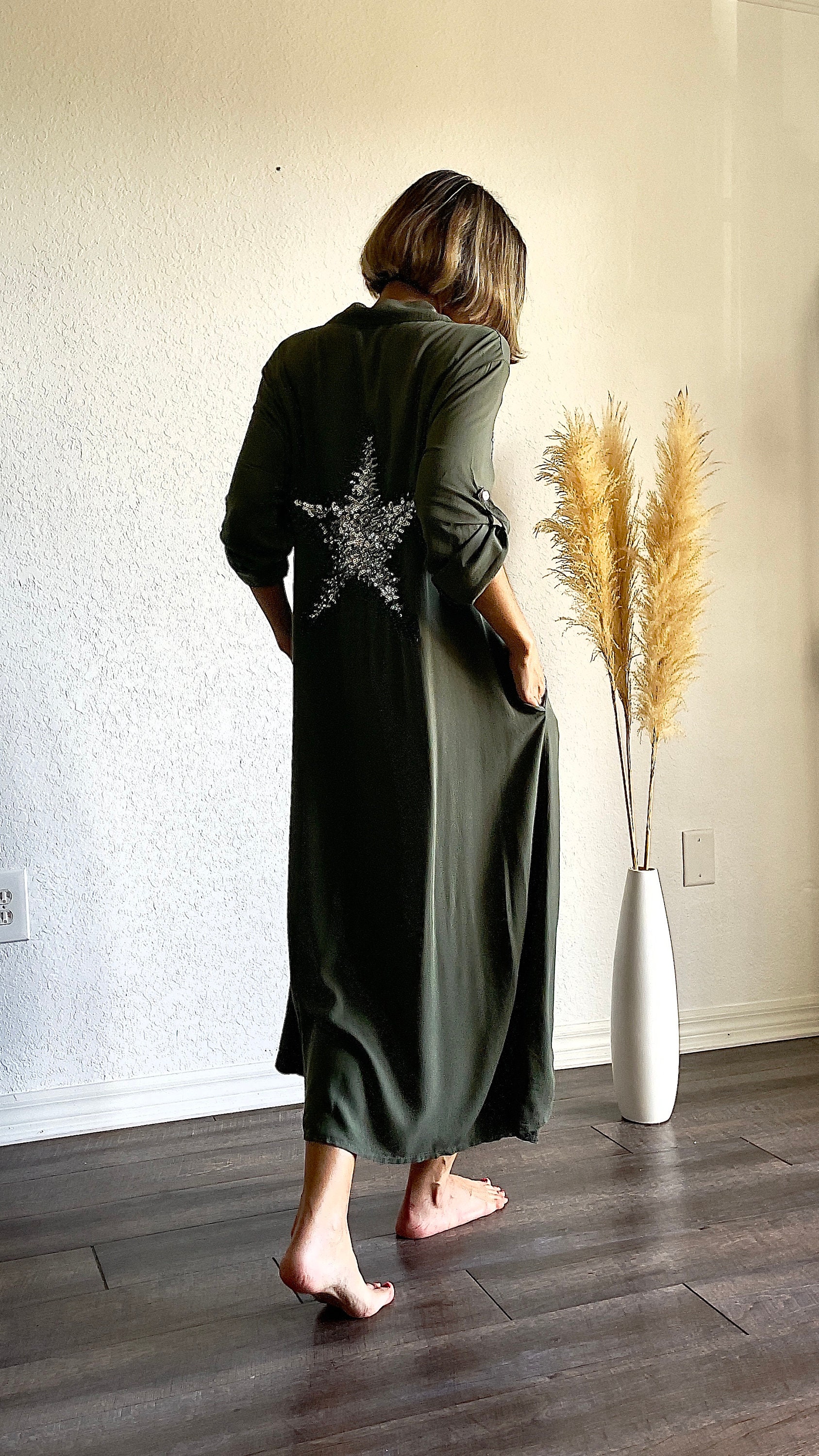 Viscose Bohemian Shirt Dress • Boho Midi Shirt Dress • Casual Front ...
