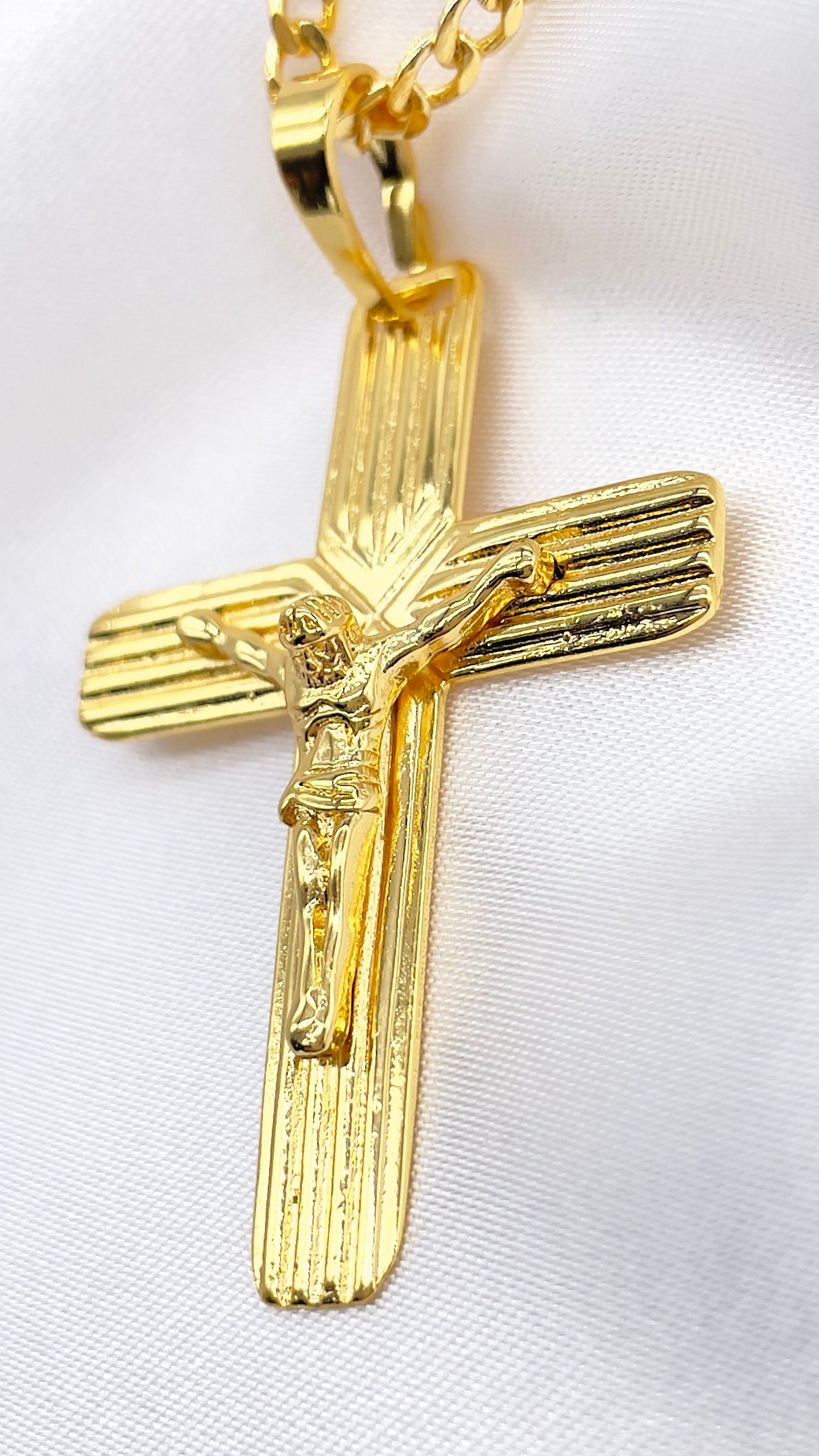 Gold Filled Men Cross Necklace • Large Cross Pendant • 18K Gold Filled ...
