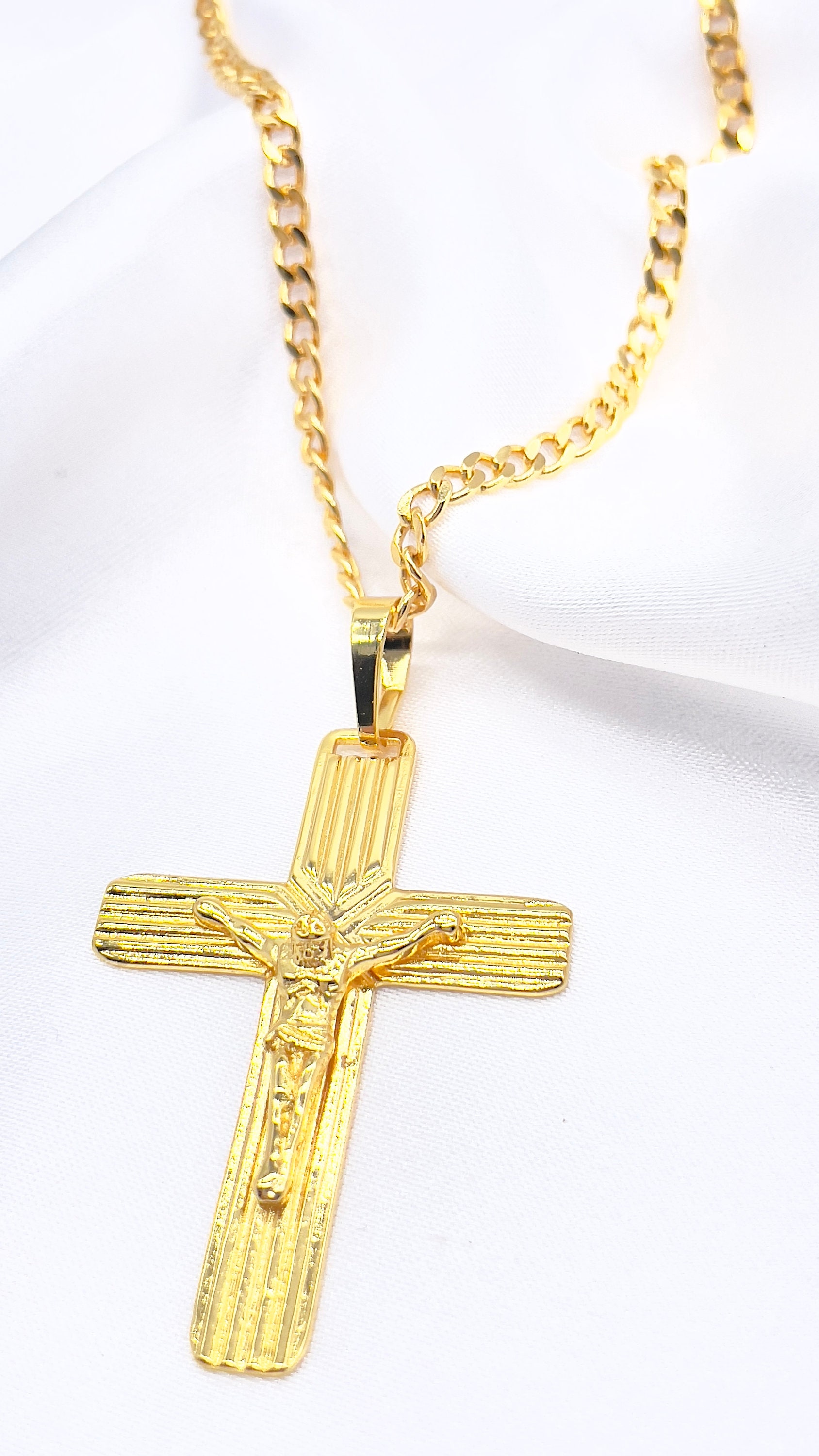 Gold Filled Men Cross Necklace • Large Cross Pendant • 18K Gold Filled ...