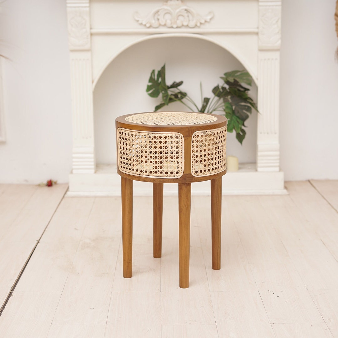 Rattan End Table, Rattan Night Stand, Wood Side Table, Black End Table ...