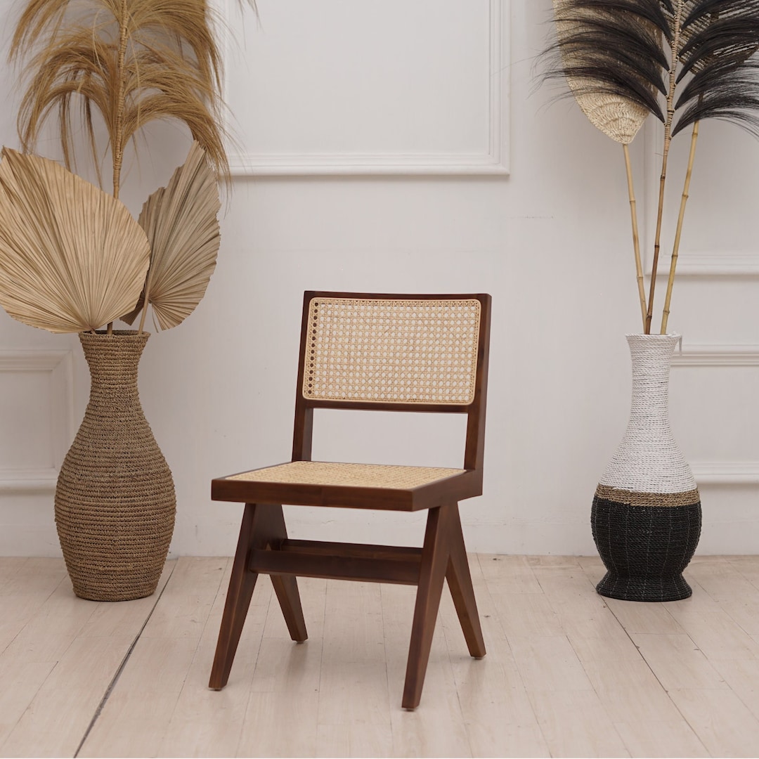 Set of 2 Chairs Teak and Handwoven Rattan Chair, Wooden Rattan Dining ...