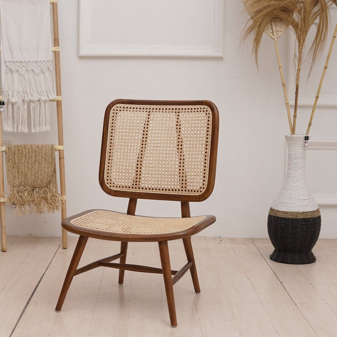 Chairs Teak and Handwoven Rattan Chair, Wooden Rattan Accent Chair ...