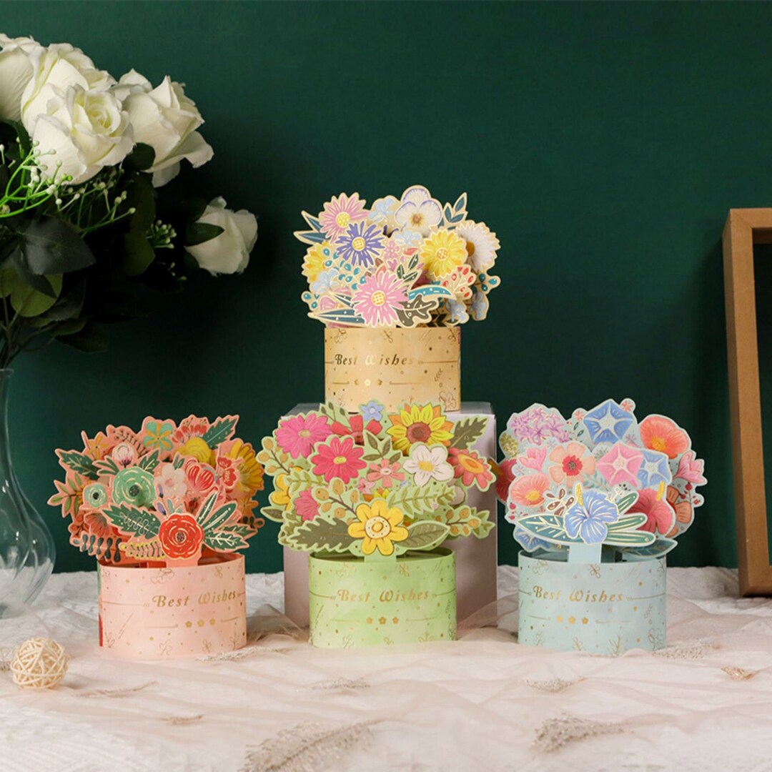Flower Bouquet 3d Pop up Card in 4 Colours - Etsy