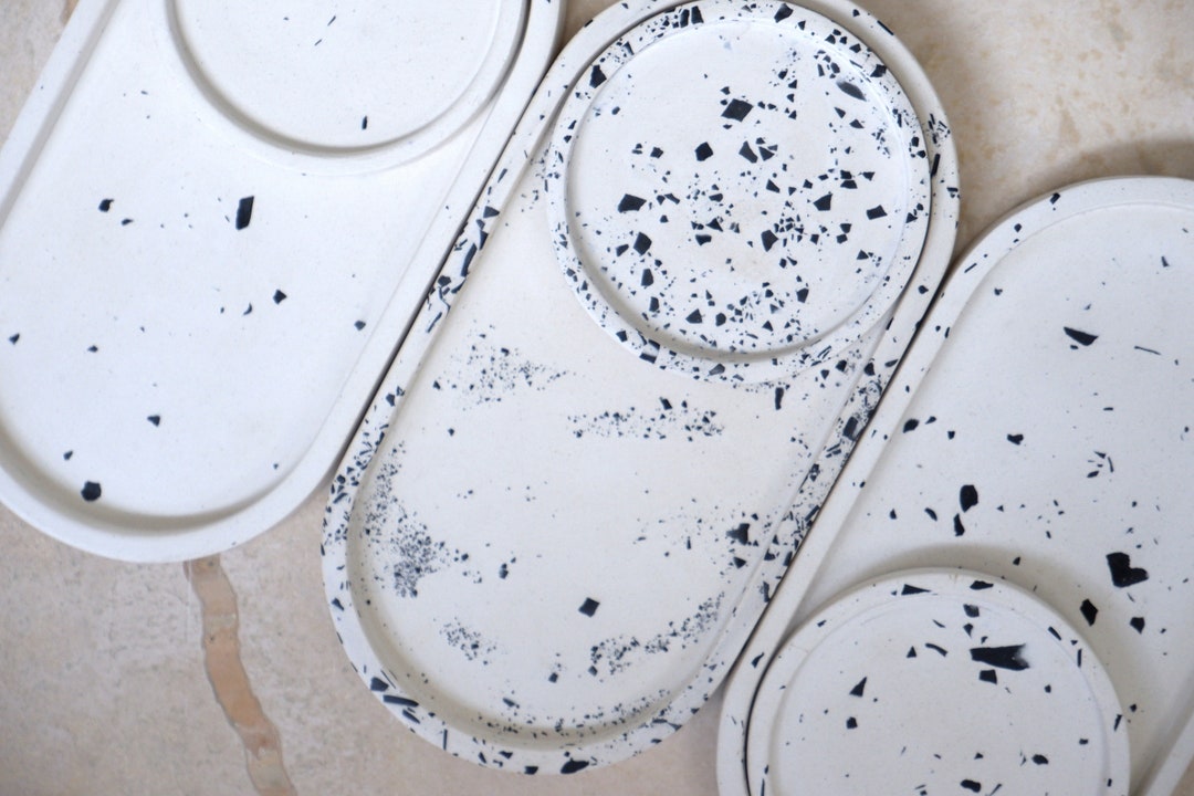 Terrazzo Tray Set – Jewelry & Candle Holder, Minimalist Vanity Tray ...