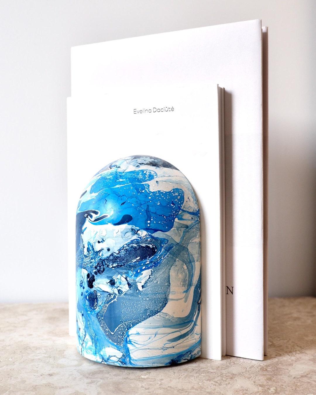 Navy Blue Marble Effect Bookends - Modern Bookends Set for Home Decor ...