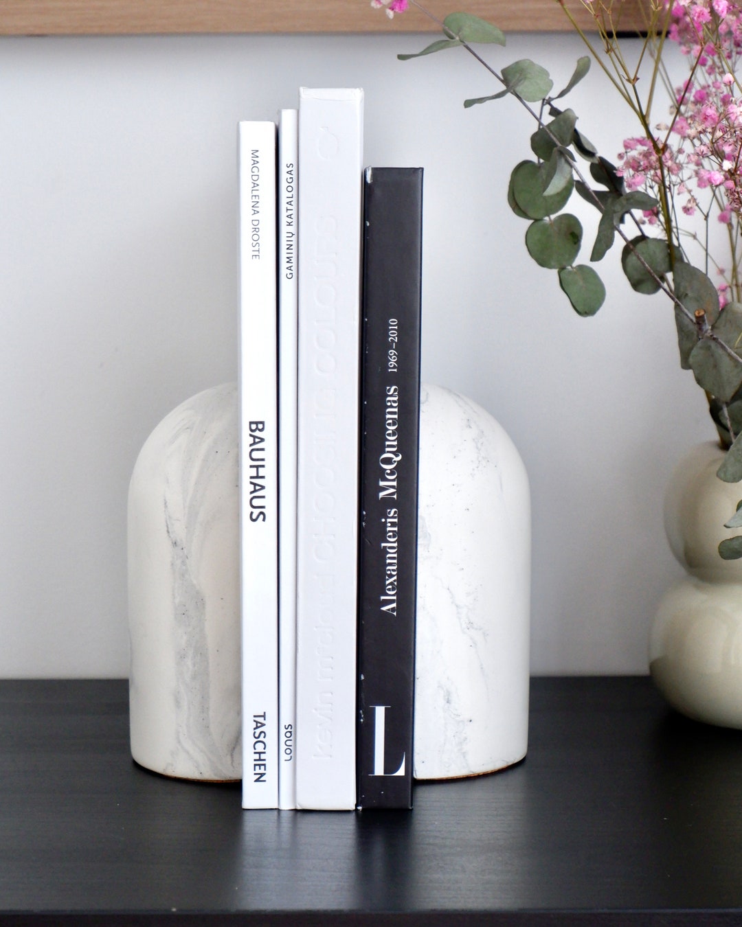 Modern Black Marble Bookends, Minimalistic Bookshelf Decor, Unique ...