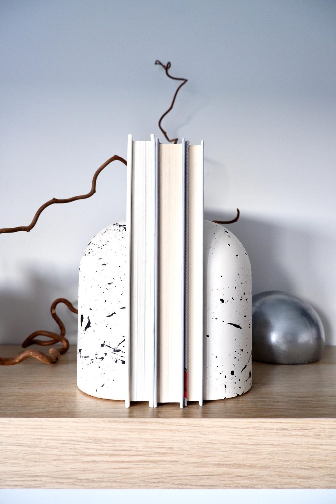 Stylish Black Speckled Bookends for Modern Homes, Handmade Abstract ...
