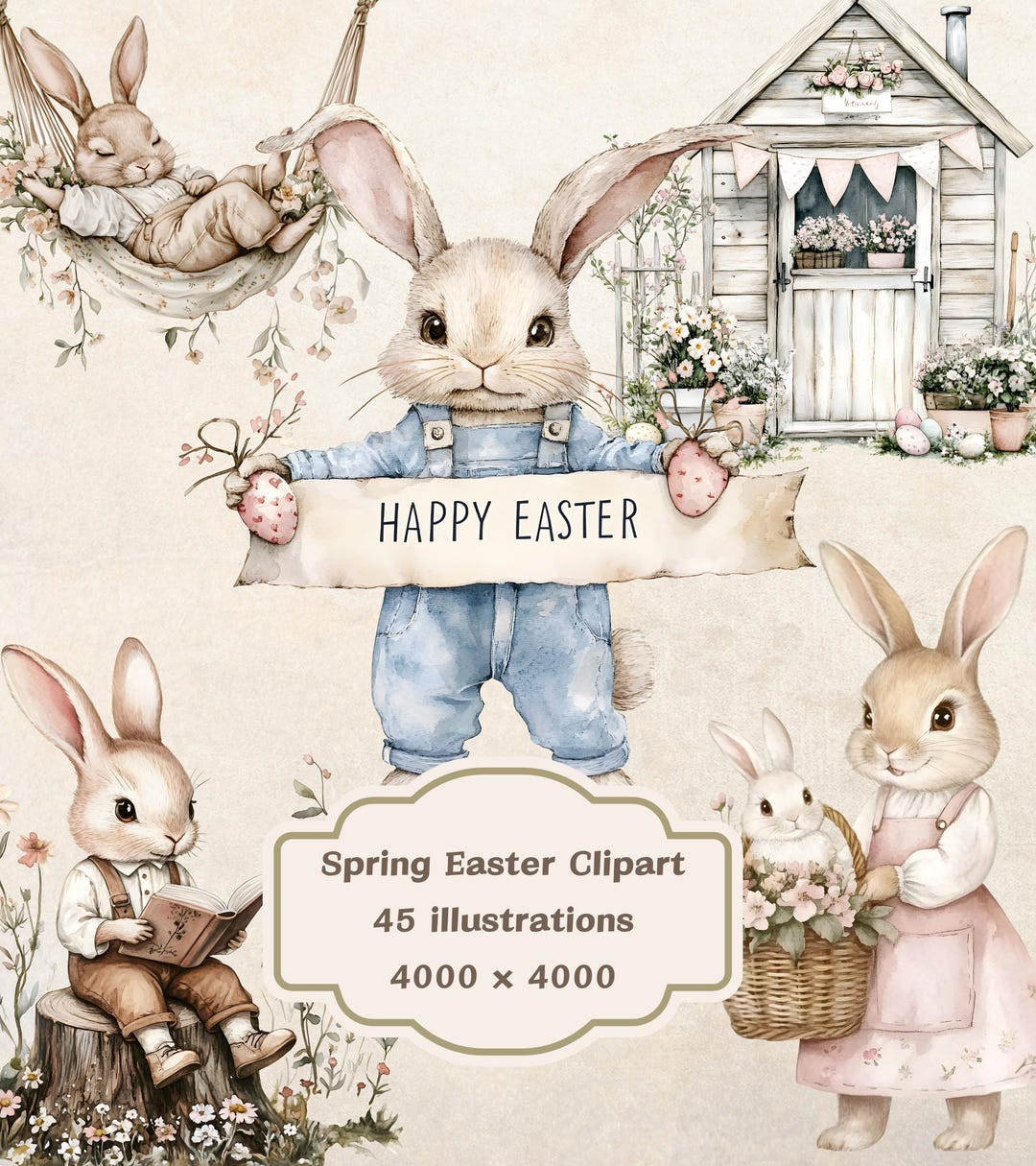 Easter Bunnies Clipart, Bunny Girl PNG, Pink Bunnies Clipart, Spring ...