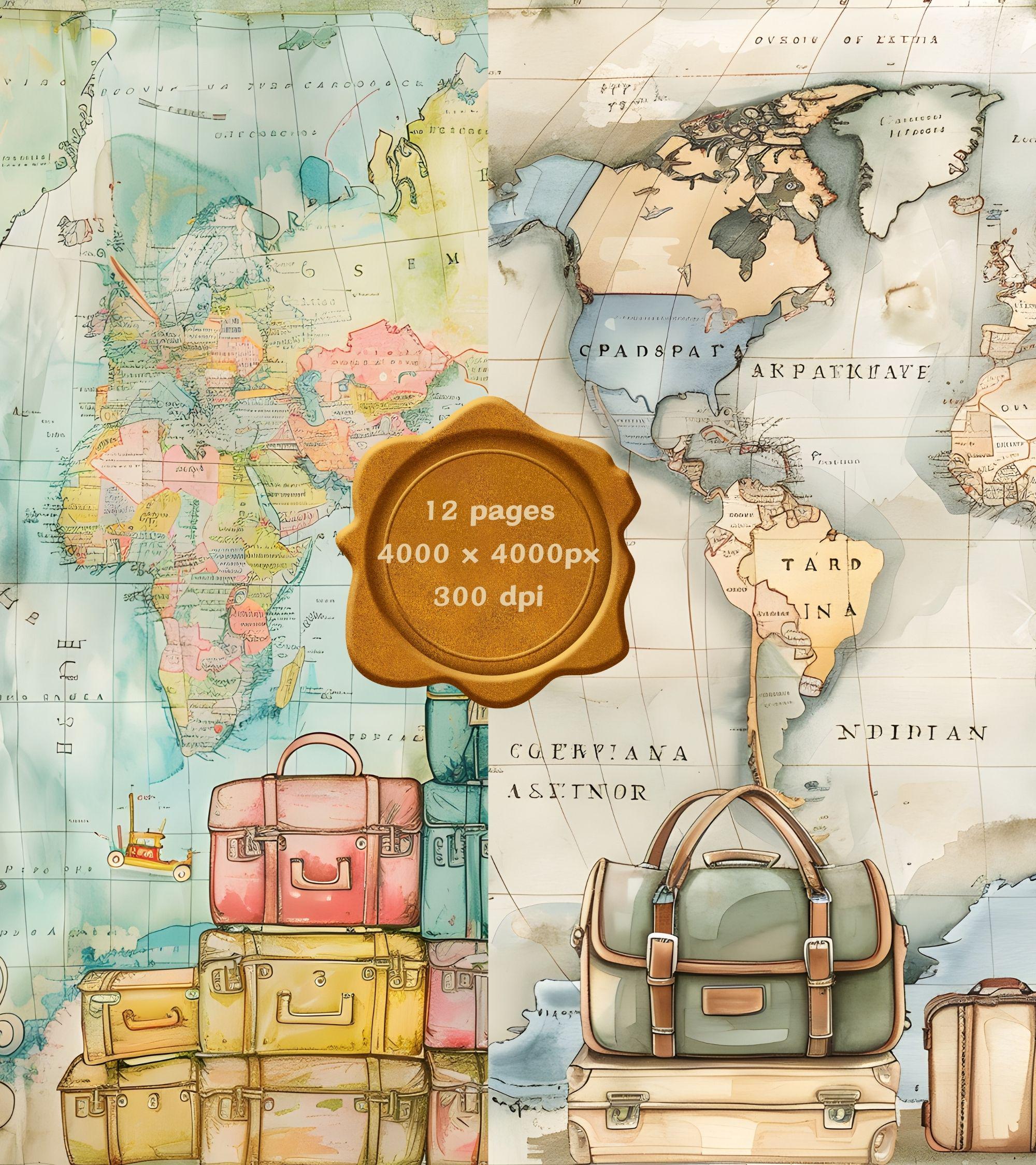 Vintage Travel Scrapbook Paper, Designer Paper, Handmade, Craft - Etsy