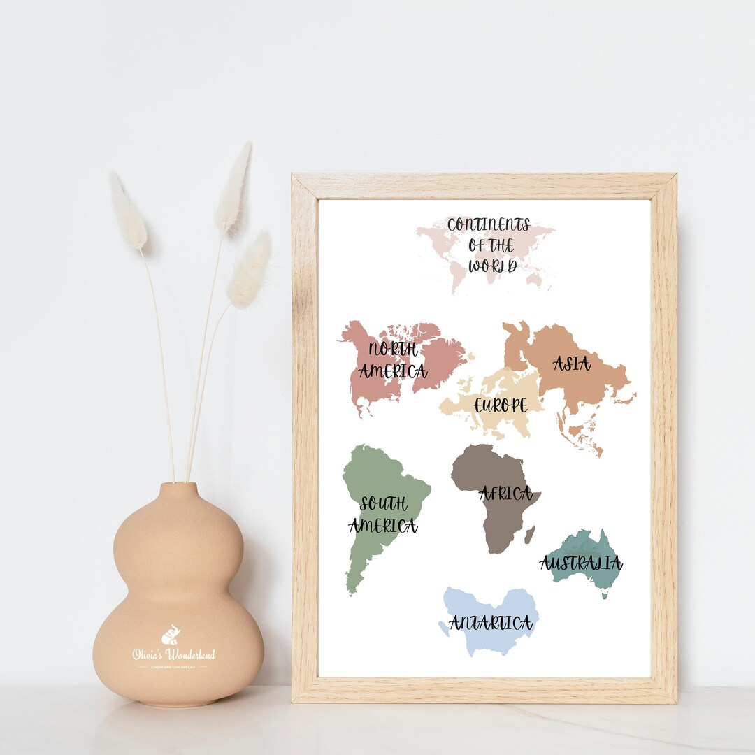 World Continents Poster - Etsy