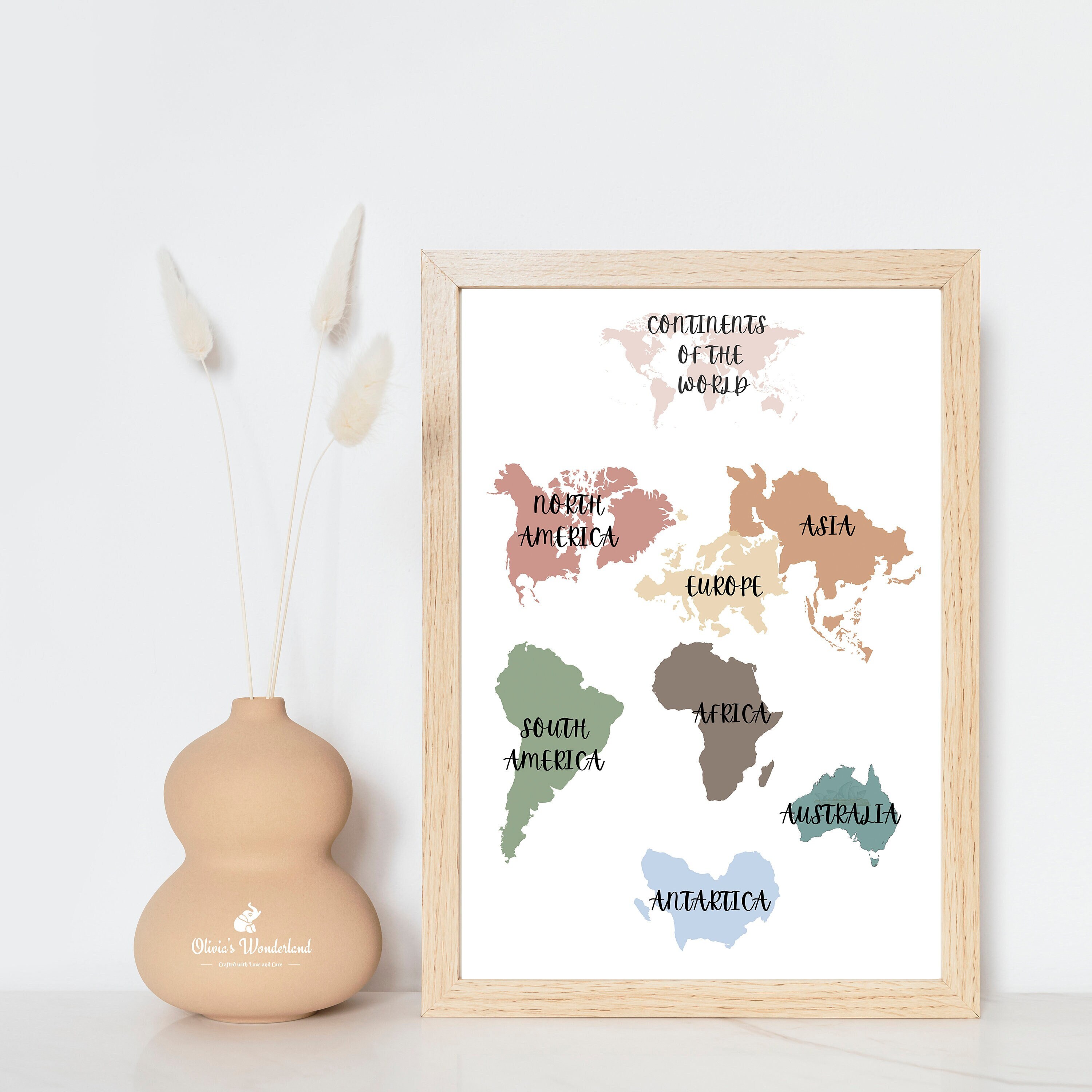 World Continents Poster - Etsy