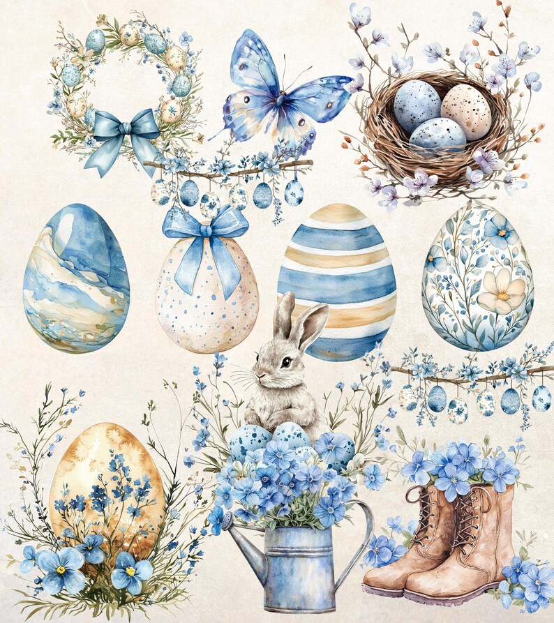 Blue Easter Bunnies Clipart, Bunny Girl PNG, Bunnies Clipart, Spring ...