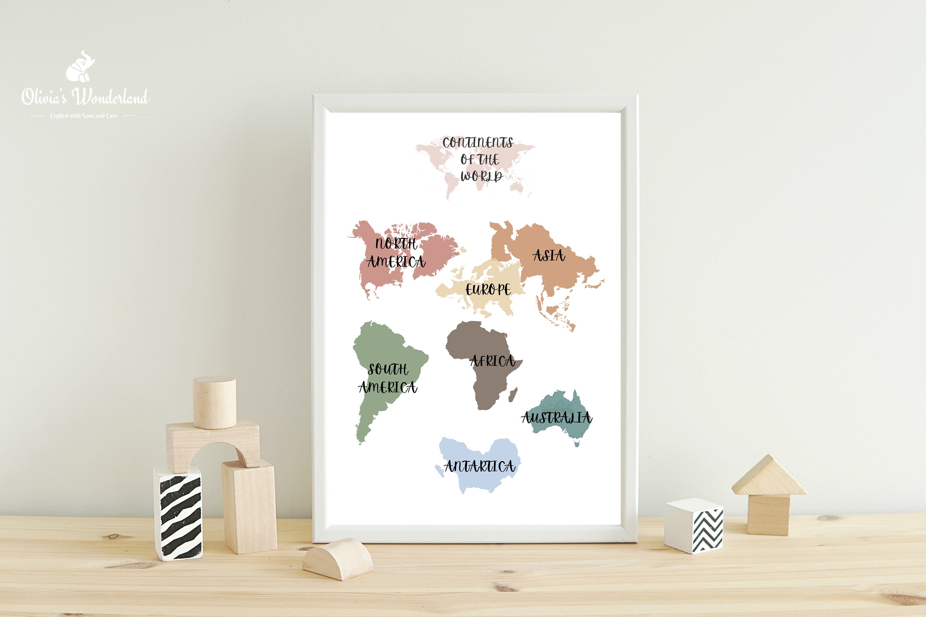 World Continents Poster - Etsy
