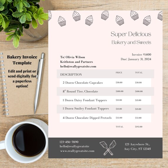 Bakery Invoice Template Order Form Cupcake Design Invoice | Etsy