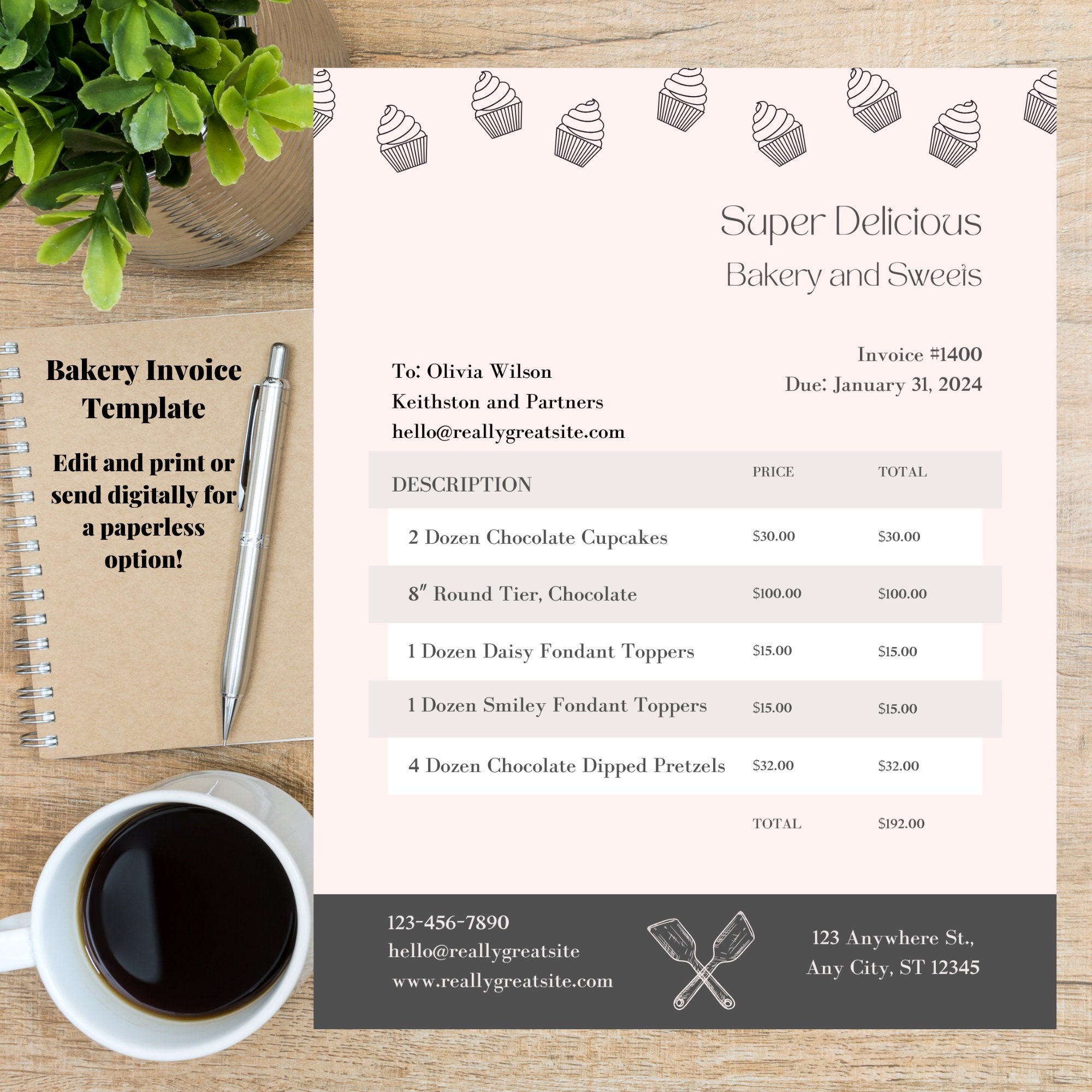 Bakery Invoice Template, Order Form, Cupcake Design, Invoice Template ...