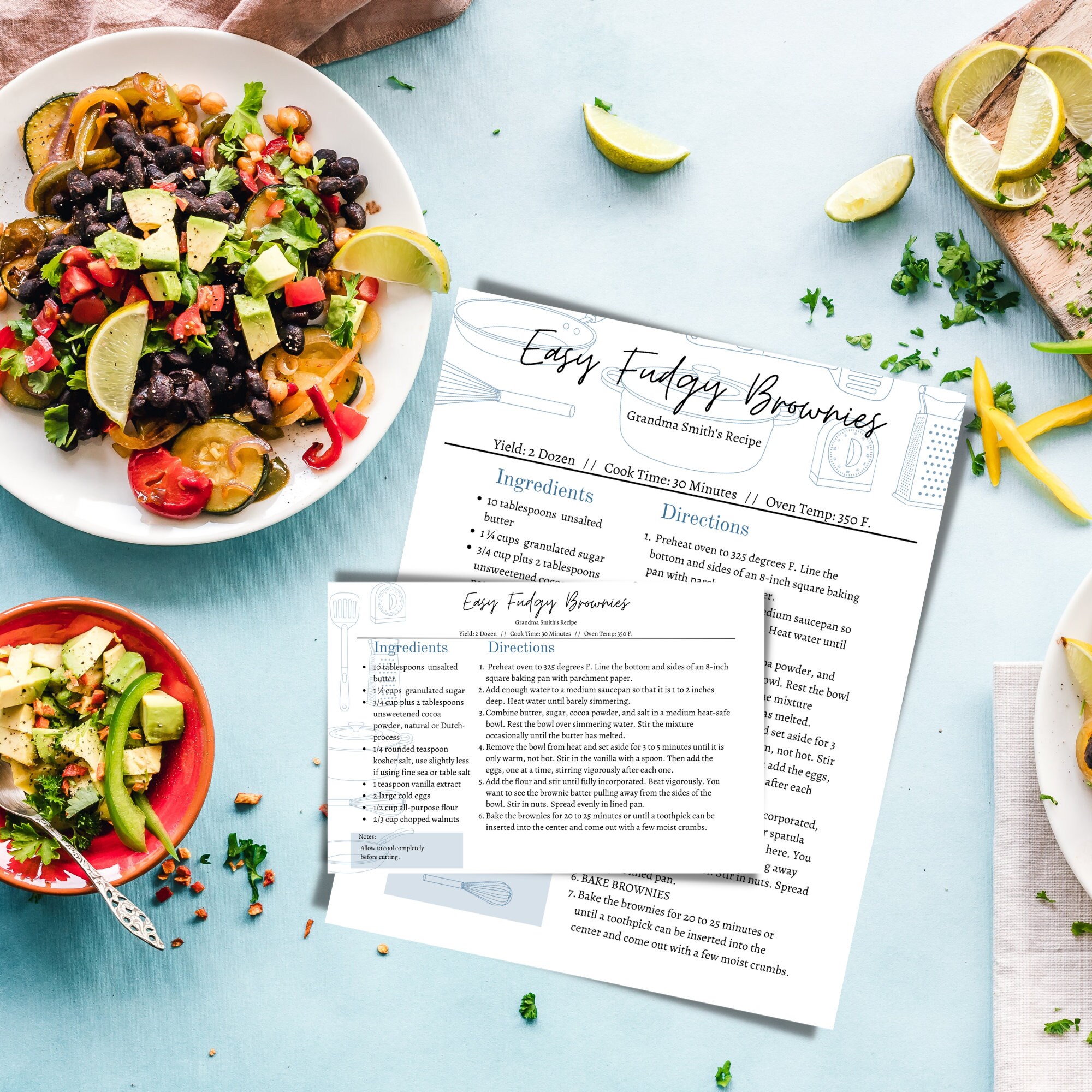 Dusty Blue Recipe Template, Country Kitchen, Digital Cookbook, Recipe ...