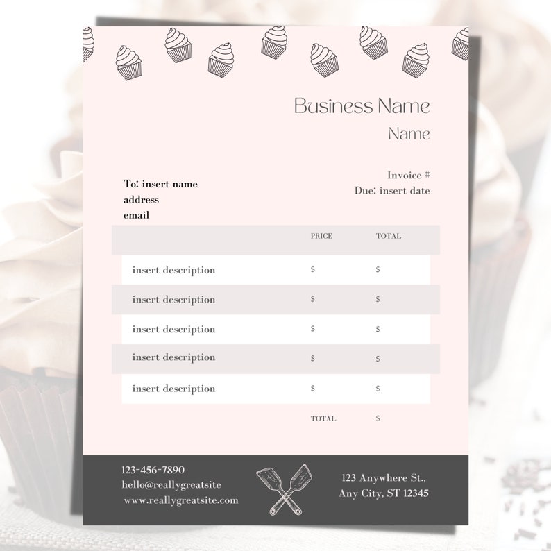 Bakery Invoice Template Order Form Cupcake Design Invoice | Etsy
