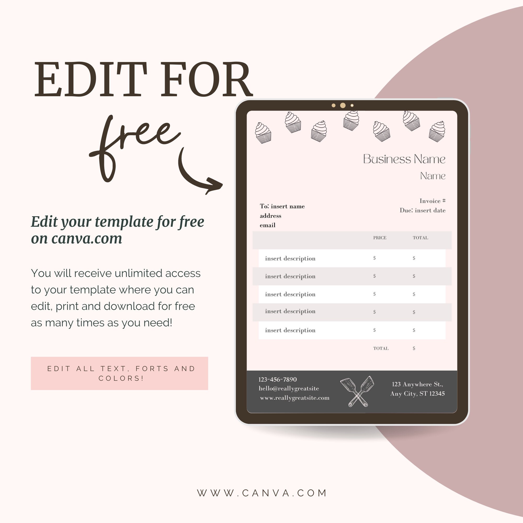 Bakery Invoice Template, Order Form, Cupcake Design, Invoice Template ...
