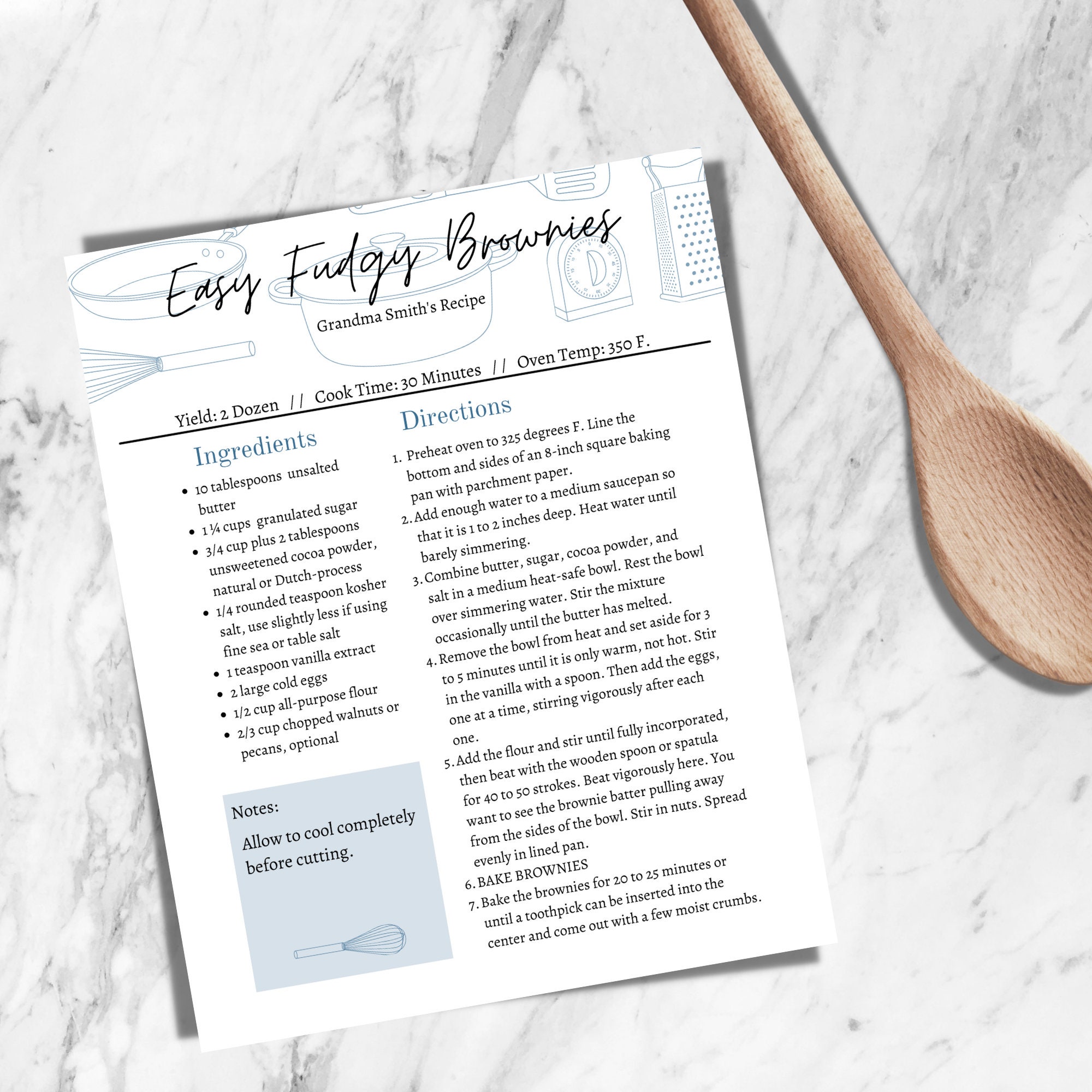 Dusty Blue Recipe Template, Country Kitchen, Digital Cookbook, Recipe ...