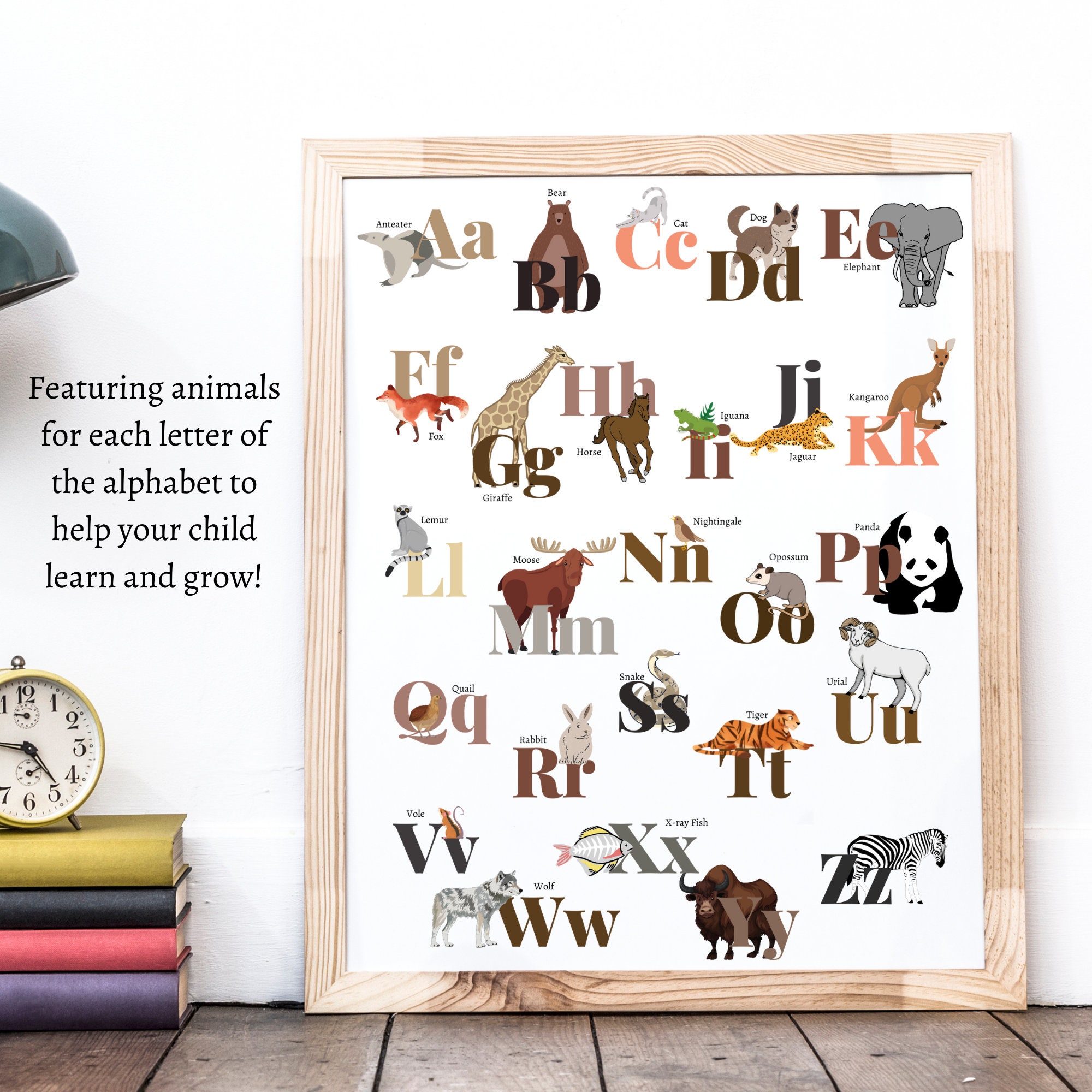 Zoo Animal Alphabet Poster, Earth Tones, Homeschool Printable Décor ...