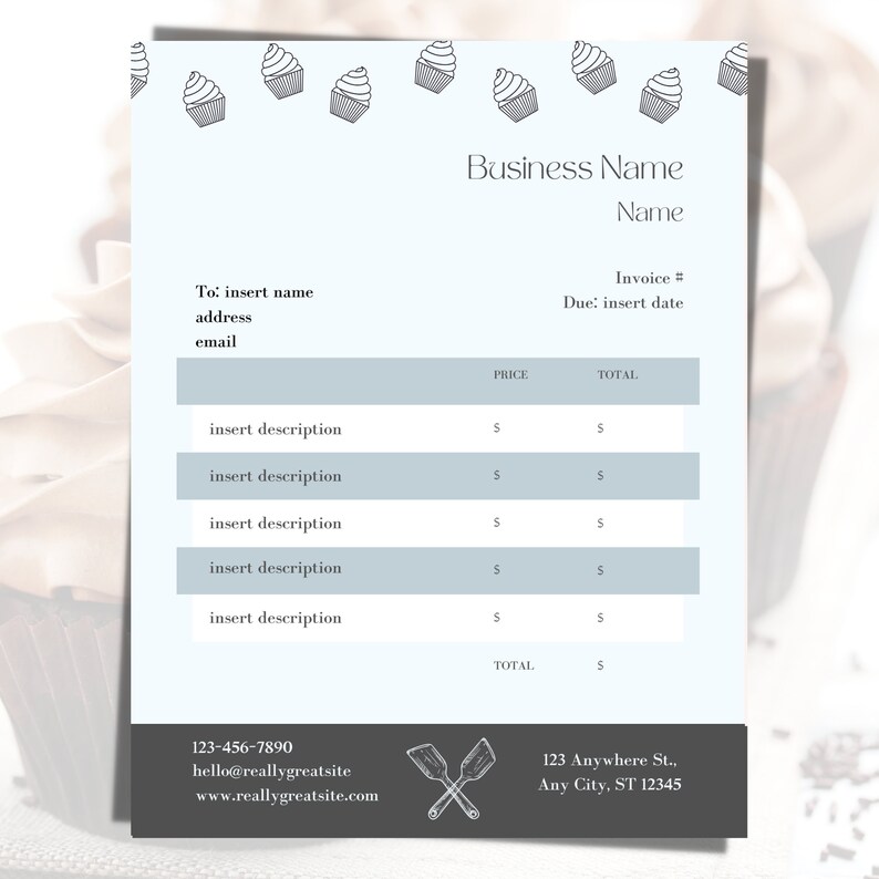 Bakery Invoice Template Order Form Cupcake Design Invoice | Etsy