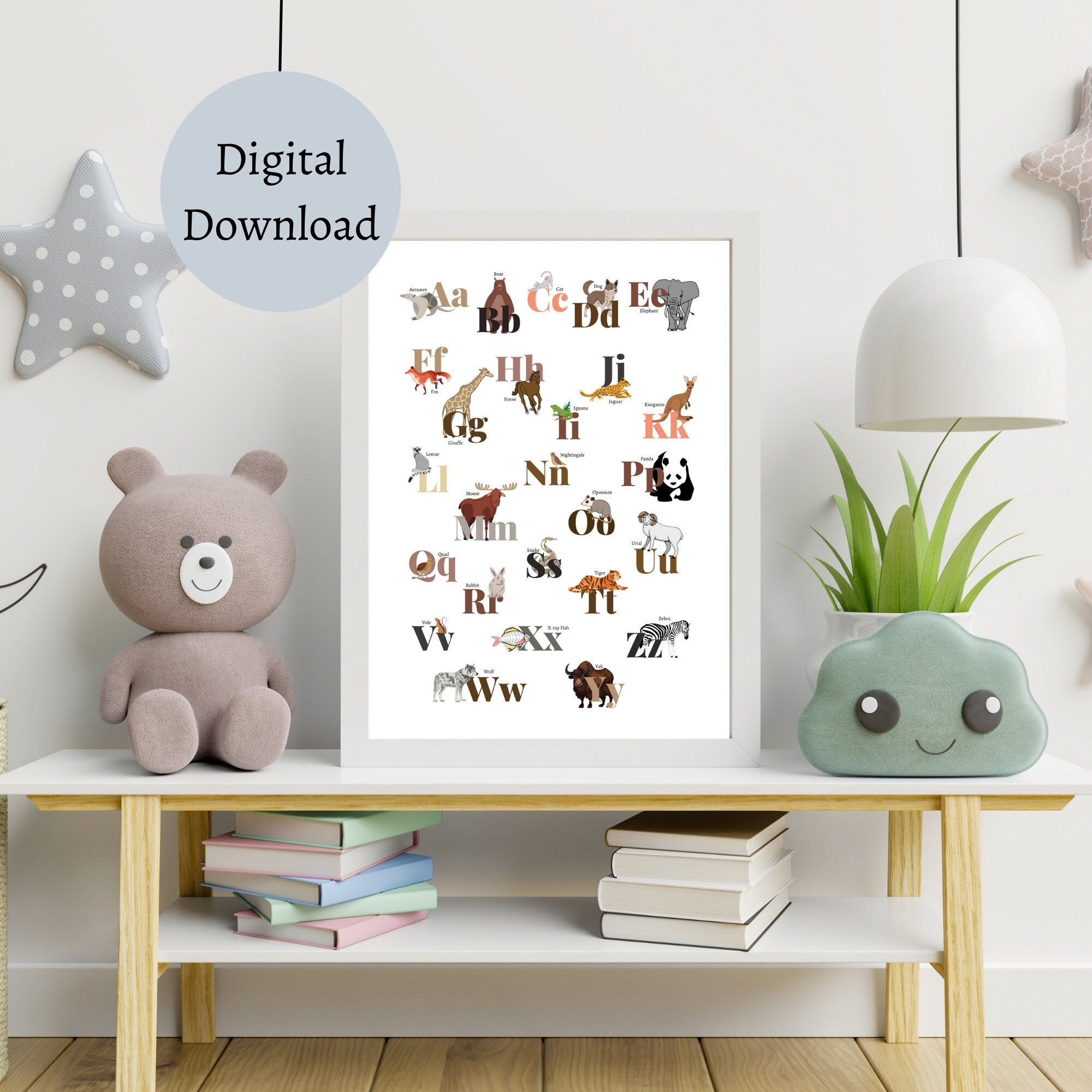 Zoo Animal Alphabet Poster, Earth Tones, Homeschool Printable Décor ...