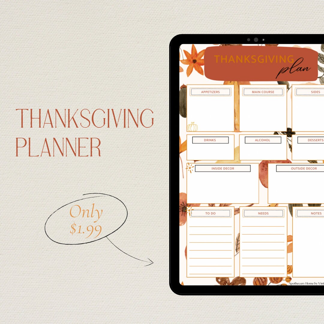 Printable Thanksgiving Planner Sheet & Digital Download by Apothecary ...