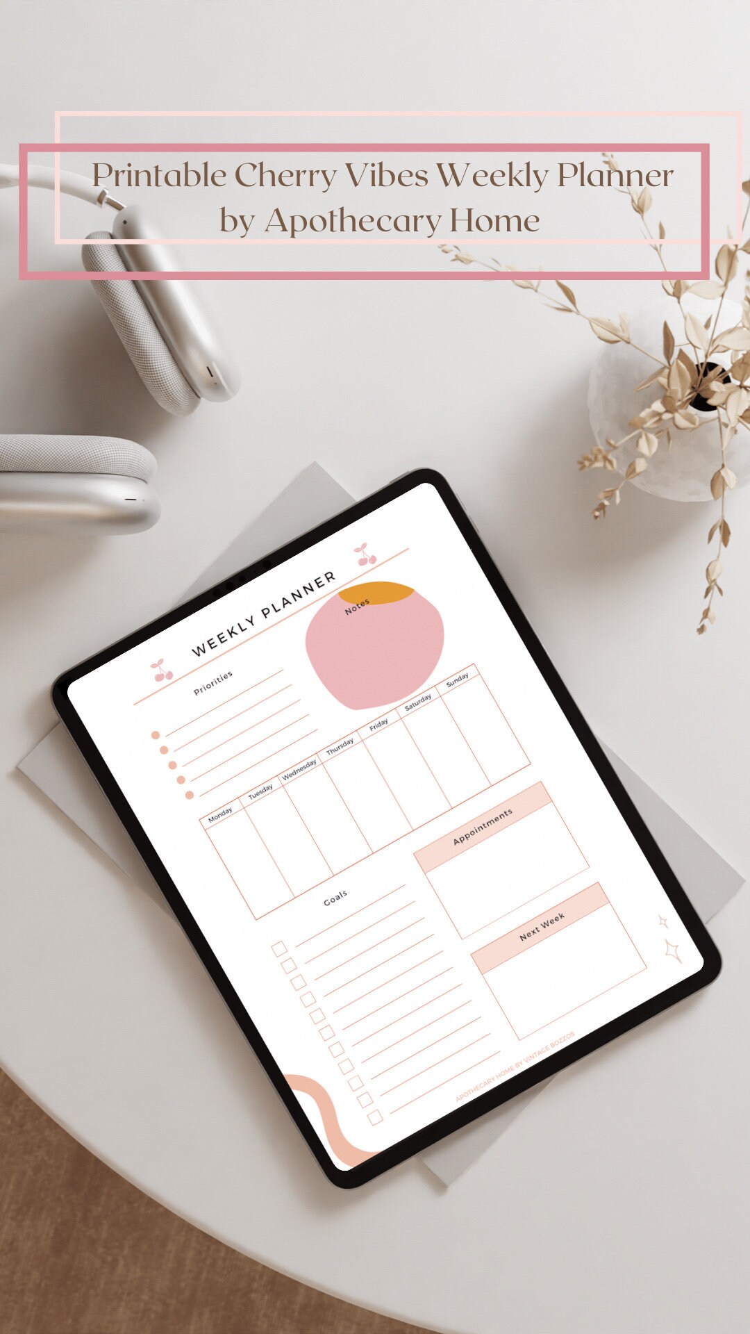 Printable Cherry Vibes Weekly Planner Sheet & Digital Download by ...
