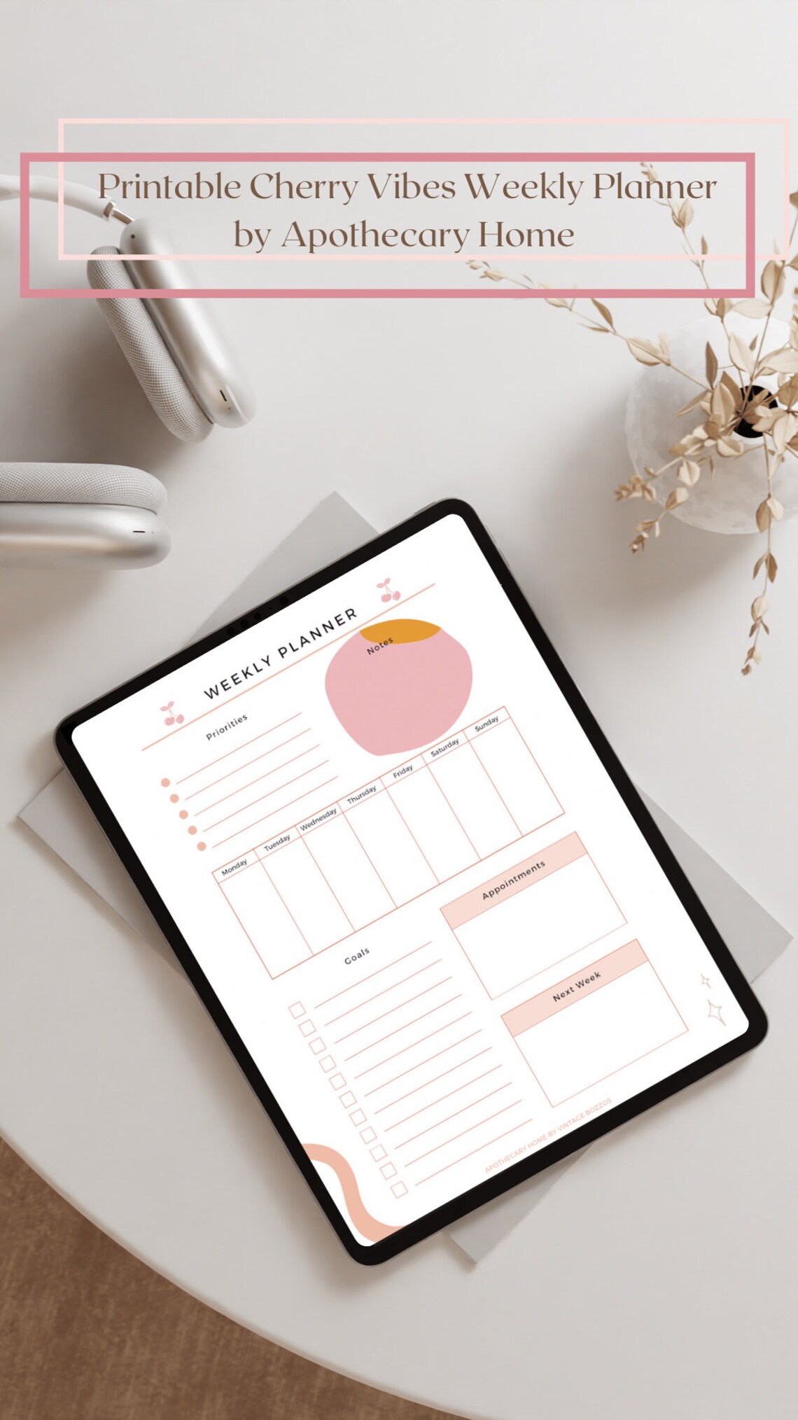 Printable Cherry Vibes Weekly Planner Sheet & Digital Download - Etsy