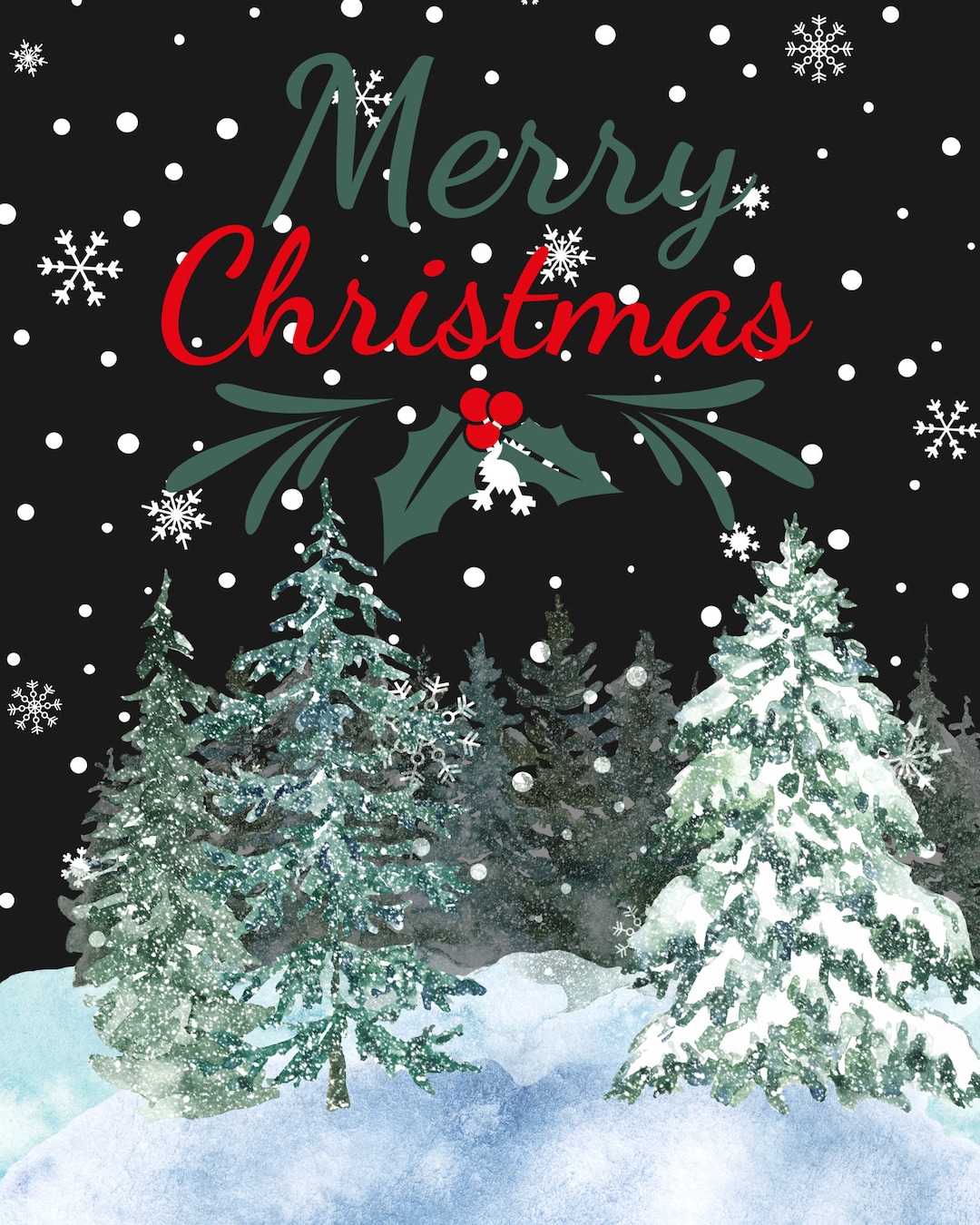 Christmas Trees in the Snow Printable Digital - Etsy