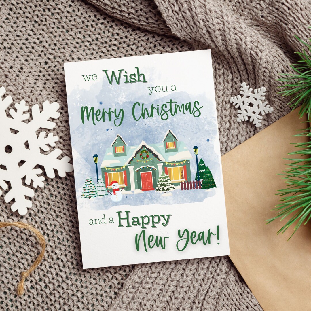We Wish You a Merry Christmas Card New Year Card Cozy Winter Home Card ...
