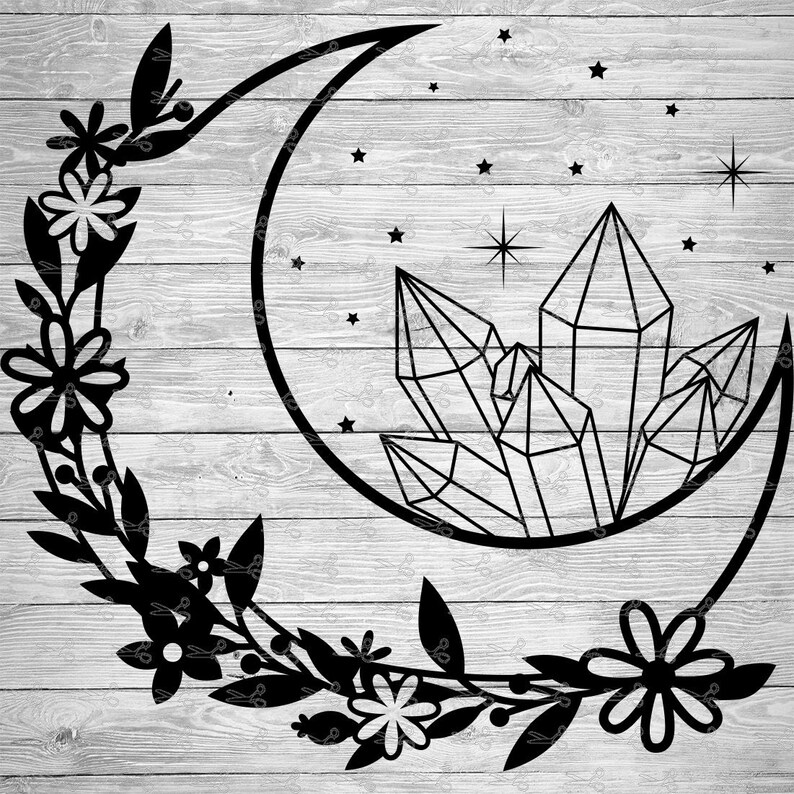 Floral Crystal Moon SVG EPS &PNG Files - Etsy