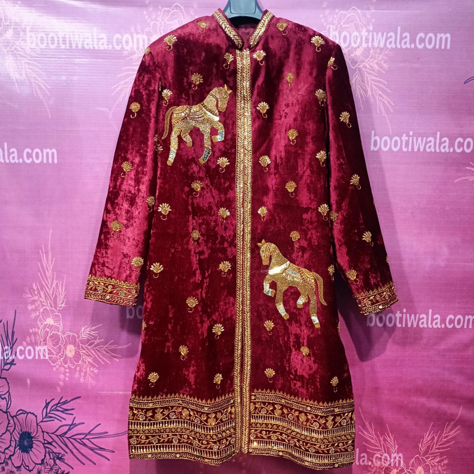 Manish Malhotra Inspire Designer Velvet Sherwani Maroon Zari Work ...