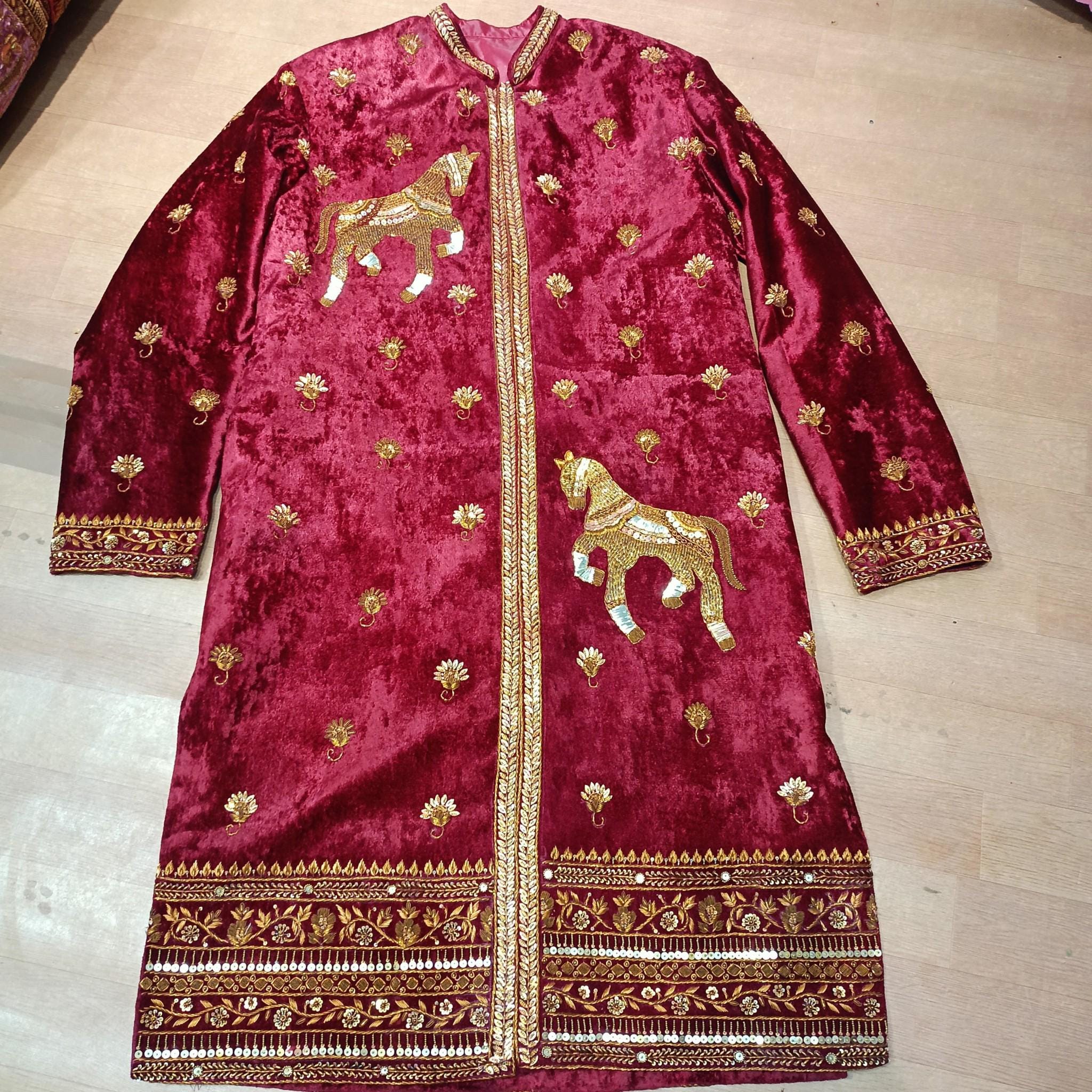 Manish Malhotra Inspire Designer Velvet Sherwani Maroon Zari Work ...