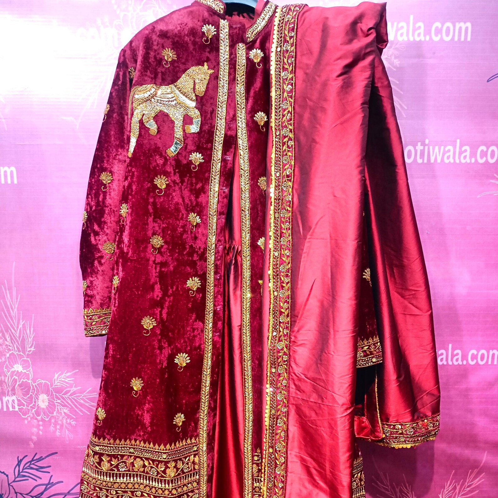 Manish Malhotra Inspire Designer Velvet Sherwani Maroon Zari Work ...