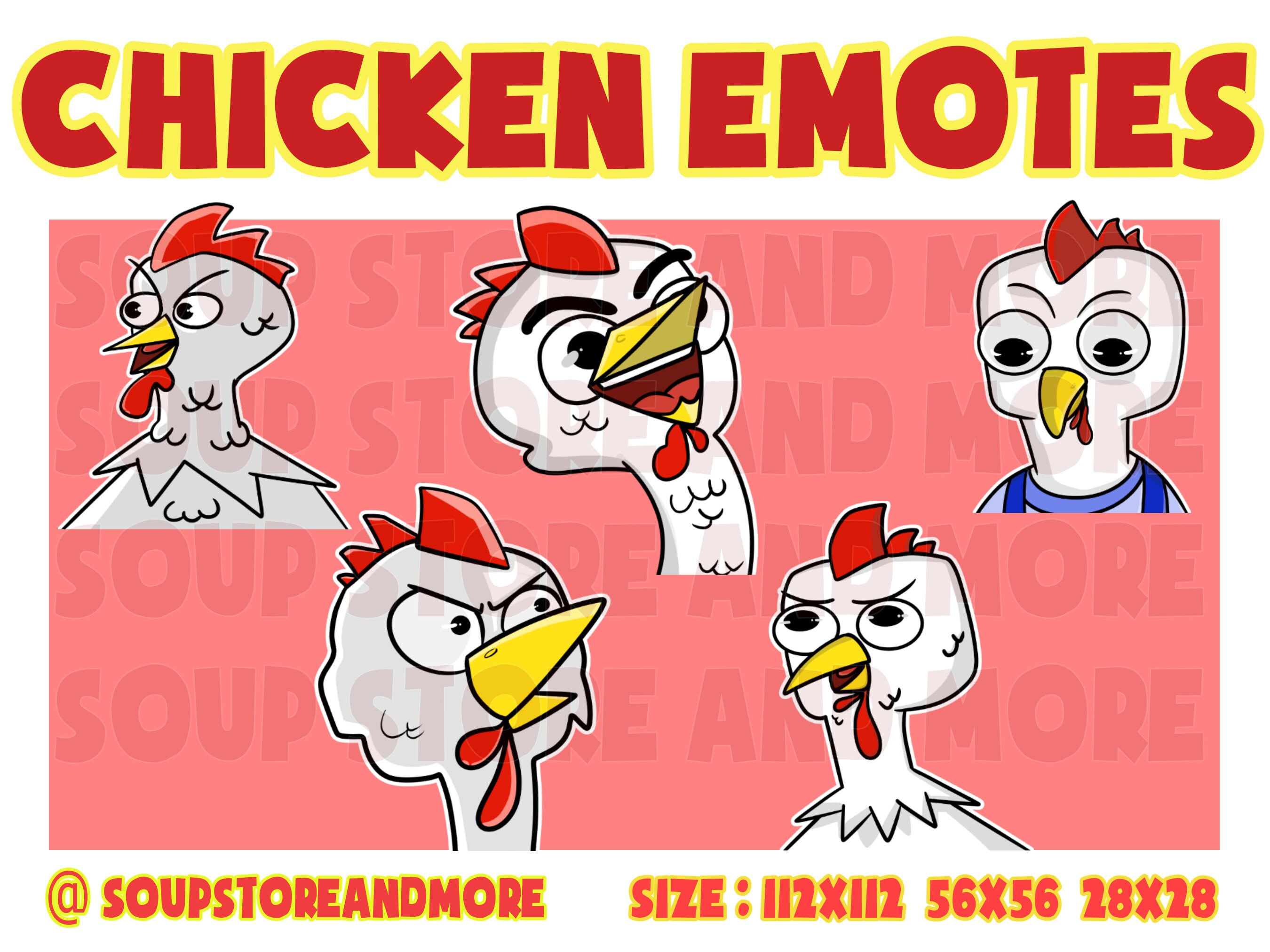 5 Chicken Emotes - Black and White Outlines - Happy Bird Emote - Twitch ...