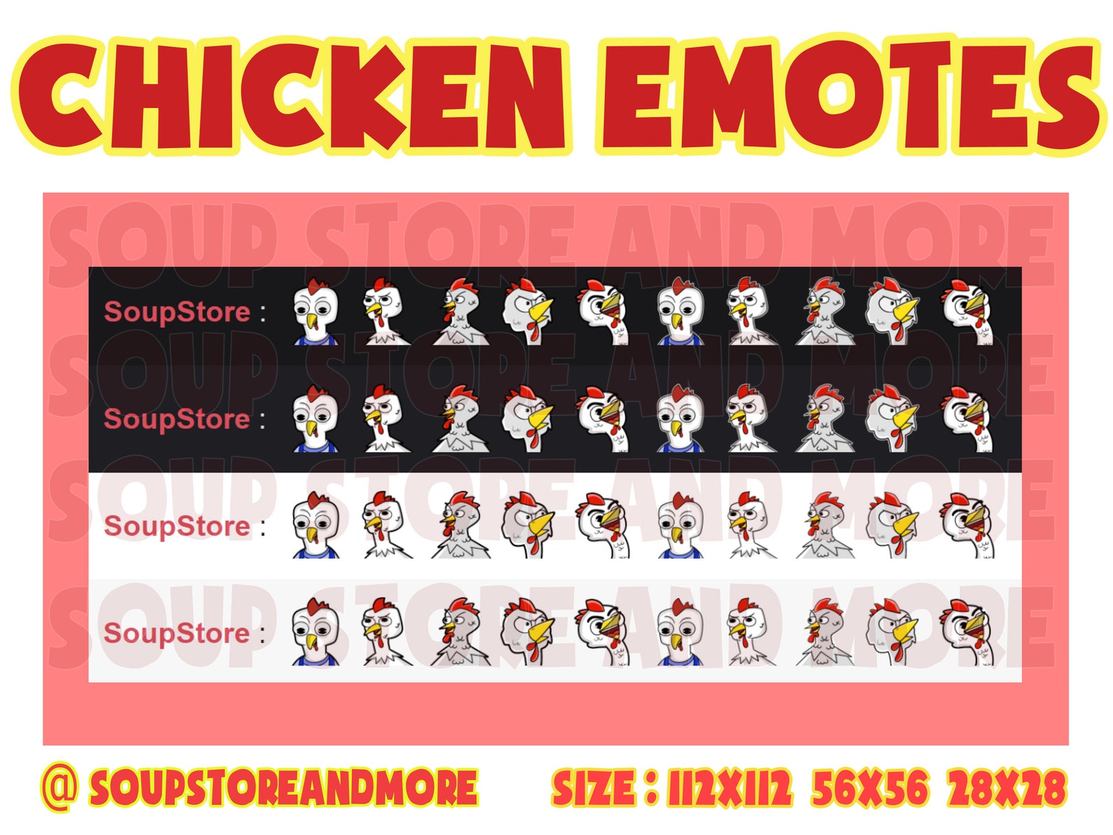 5 Chicken Emotes - Black and White Outlines - Happy Bird Emote - Twitch ...
