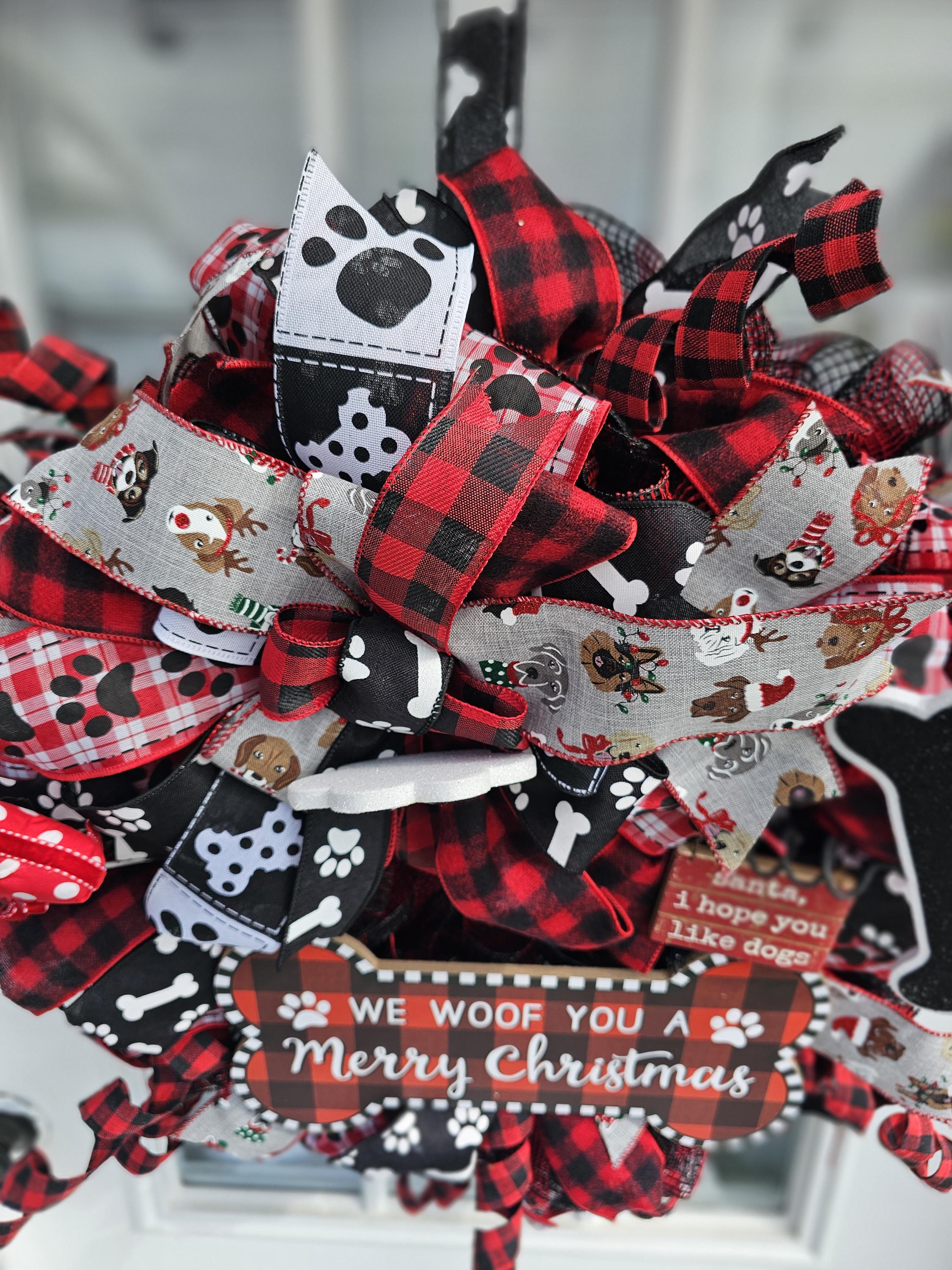 Large Red and Black Buffalo Plaid Dog Christmas Wreath. Buffalo Check ...