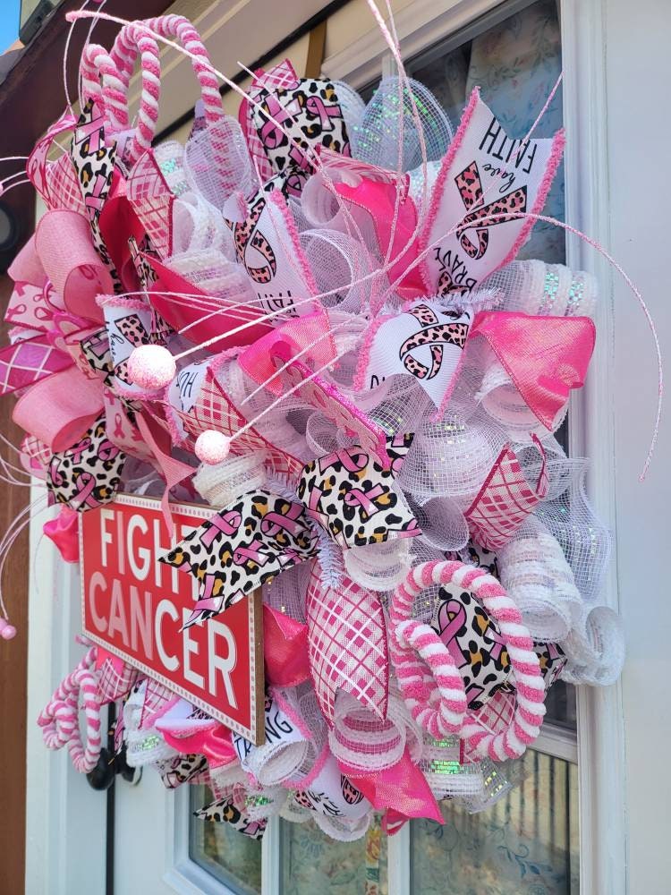 Breast Cancer Awareness Wreath. Pink Ribbon Wreath. Fight - Etsy